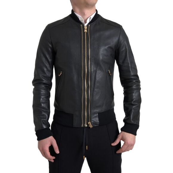 Dolce & Gabbana | Jackets & Coats | Dolce Gabbana Elegant Black Leather ...
